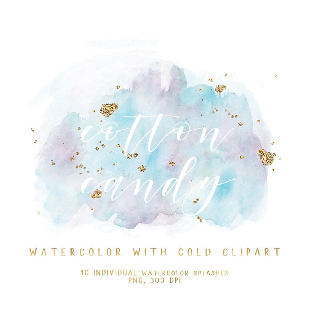 Watercolor Clip Art, Cotton Candy Clipart, Watercolor Splashes, Gold ...