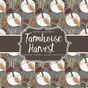Farmhouse Harvest Digital Paper Set, Fall Season Autumn, Falling Leaves ...