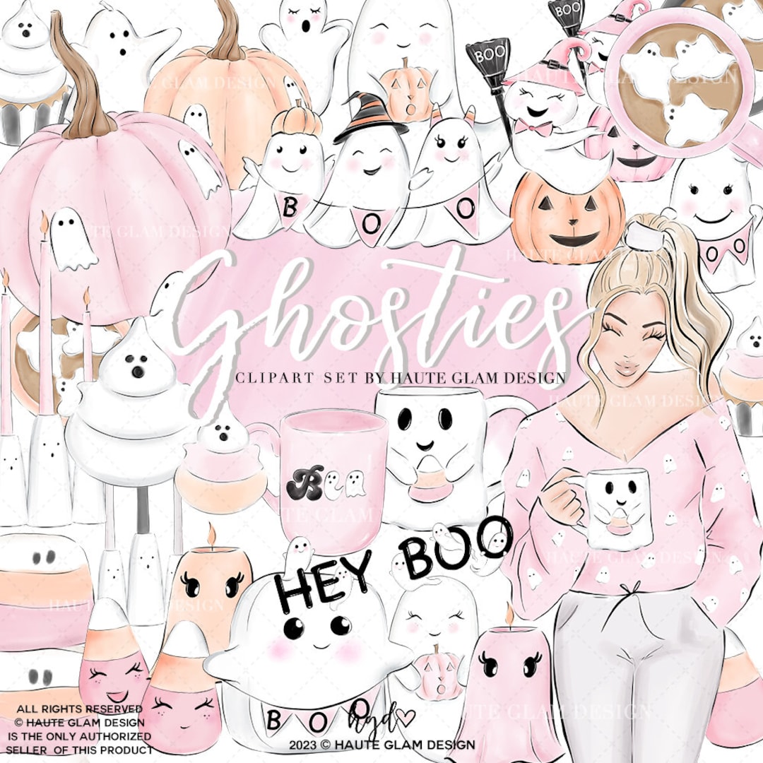 Ghosties Clipart Set, Halloween Clipart, Planner Girl, Pink Halloween ...