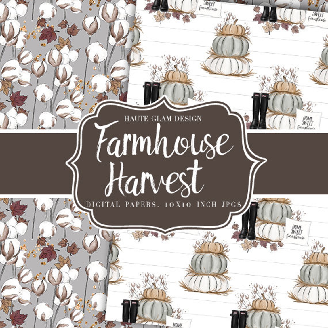 Farmhouse Harvest Digital Paper Set Fall Season Autumn - Etsy