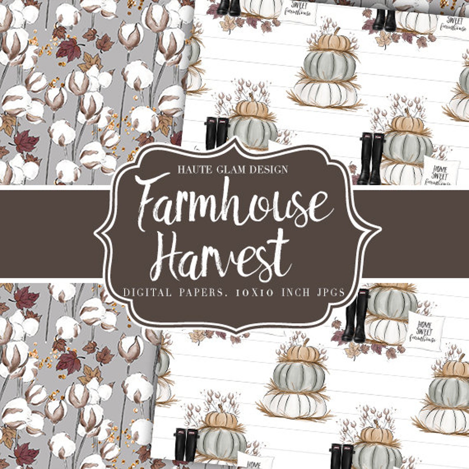 Farmhouse Harvest Digital Paper Set Fall Season Autumn - Etsy