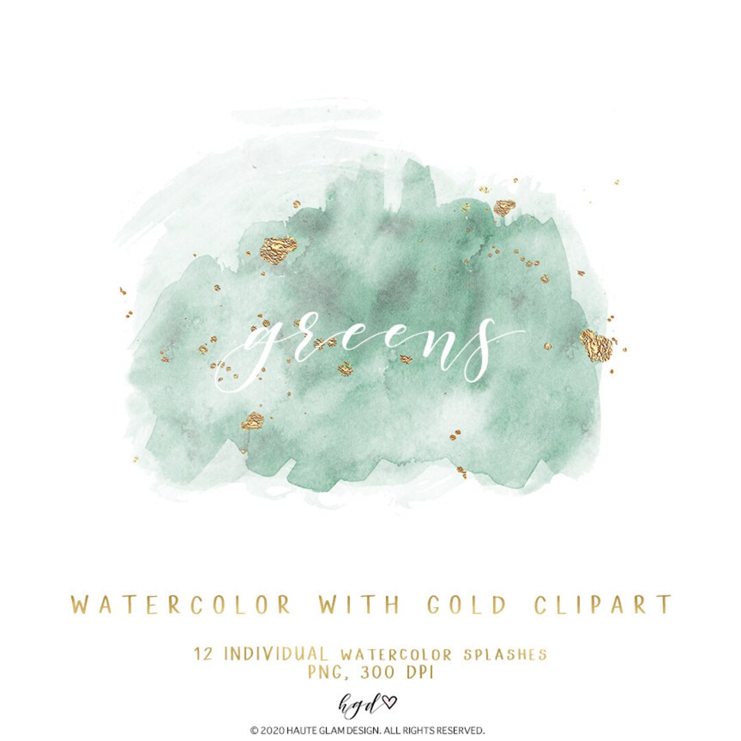 Green Watercolor Clip Art Green Watercolor Splashes With Gold - Etsy
