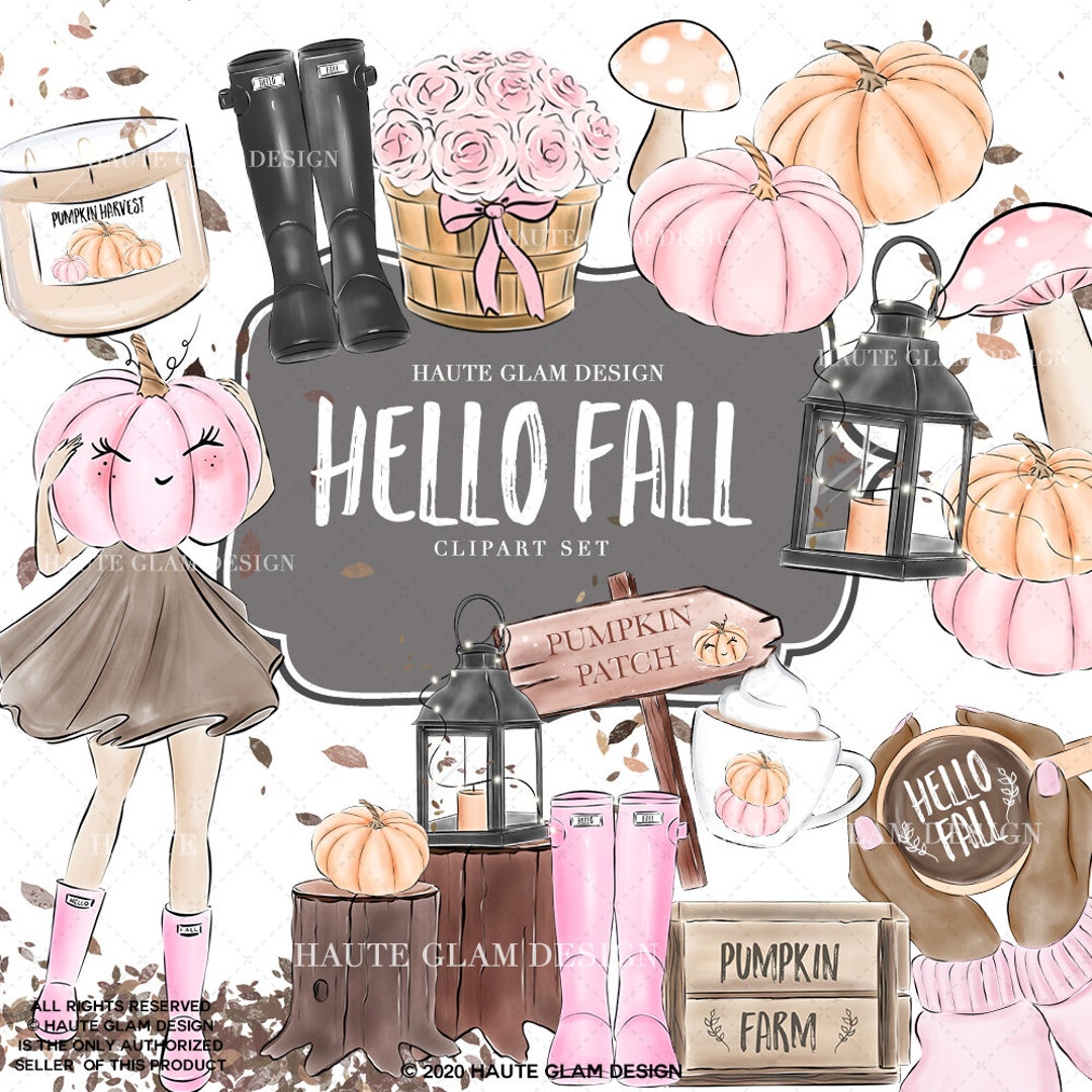 Hello Fall Clipart Set, Fall Fashion Clipart, Autumn, Pumpkins, Fall ...