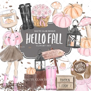 Hello Fall Clipart Set, Fall Fashion Clipart, Autumn, Pumpkins, Fall ...