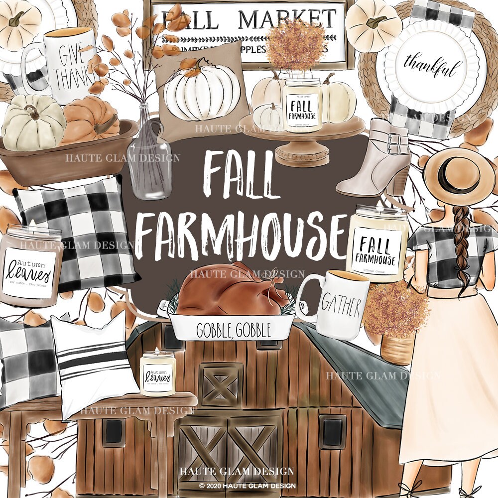 Fall Farmhouse Clipart Set Autumn Fall Thanksgiving Clip Art - Etsy