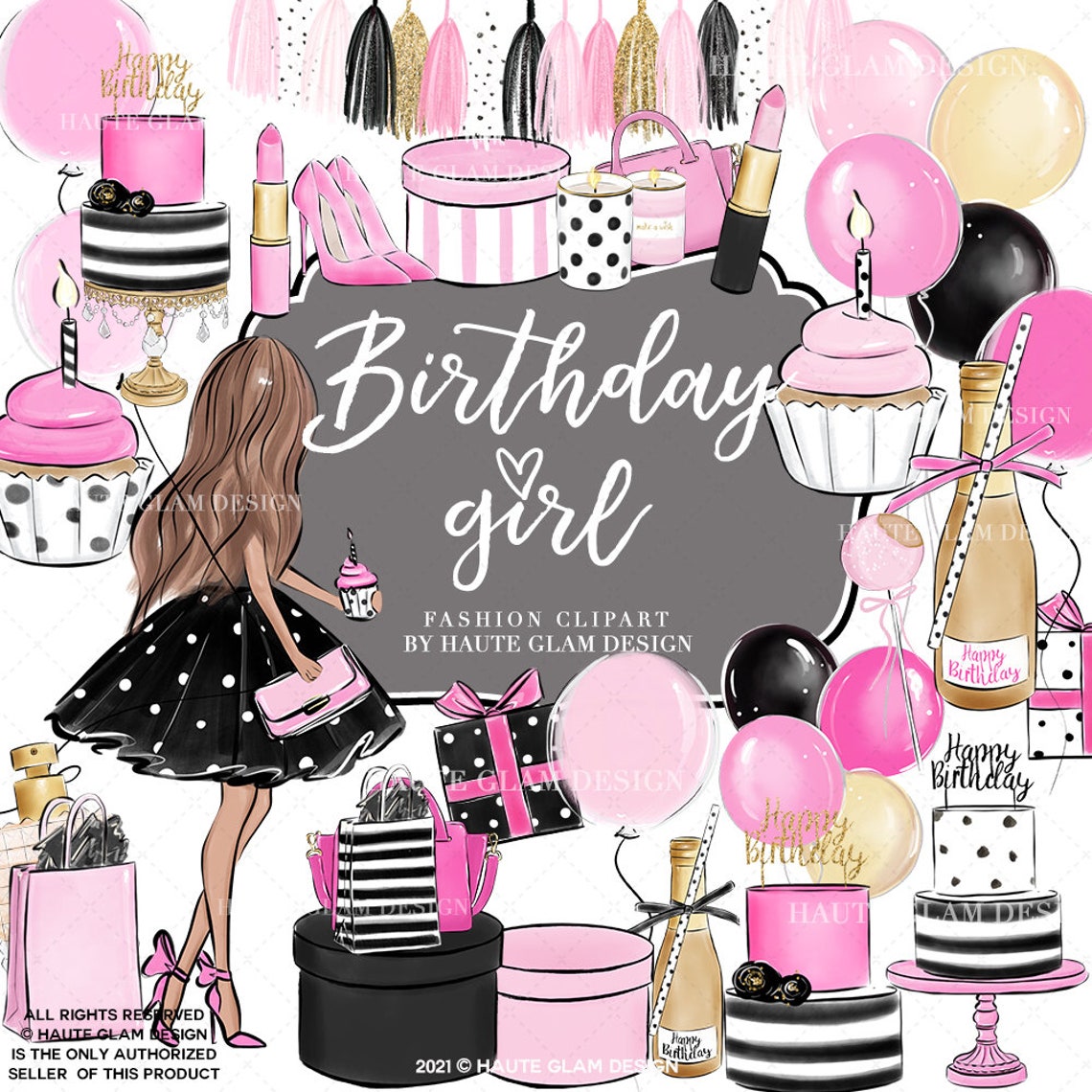 Birthday Digital Clipart Set Pink Birthday Glam Birthday - Etsy Canada
