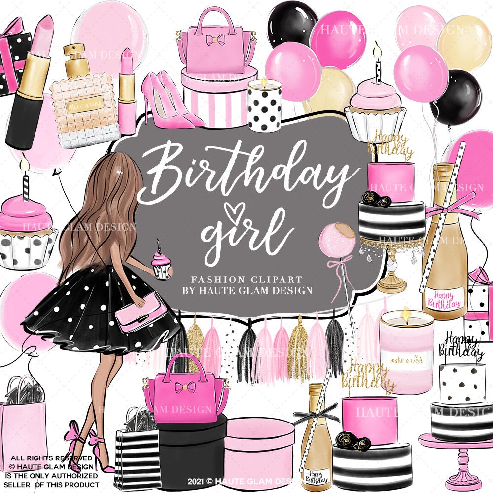 Birthday Digital Clipart Set Pink Birthday Glam Birthday | Etsy Canada