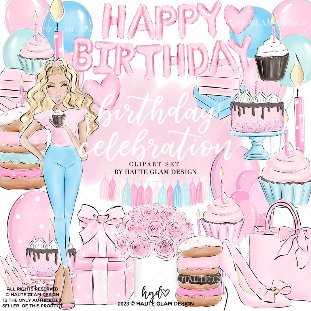 Birthday Celebration Clipart Set, Pink Clipart, Planner Girl, Birthday ...