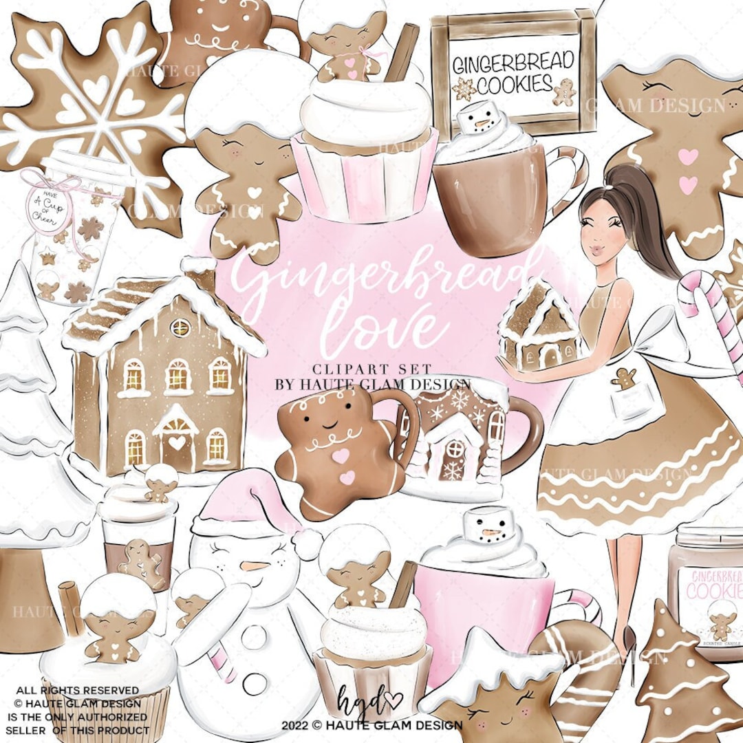 Gingerbread Love Clipart Set, Pink Winter Christmas Clipart Set ...