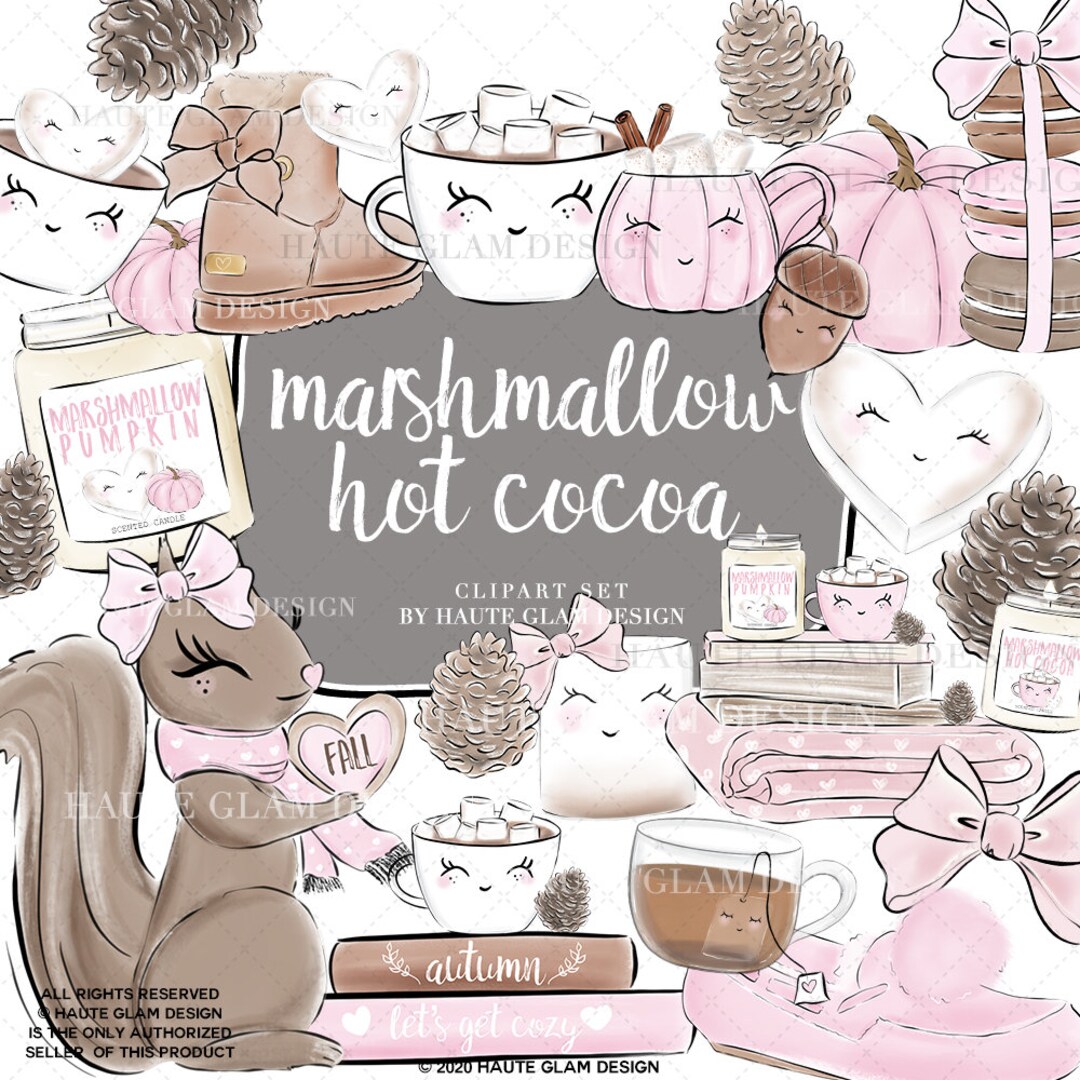 Marshmallow Hot Cocoa Digital Clipart Set, Fall Clipart, Hot Cocoa ...