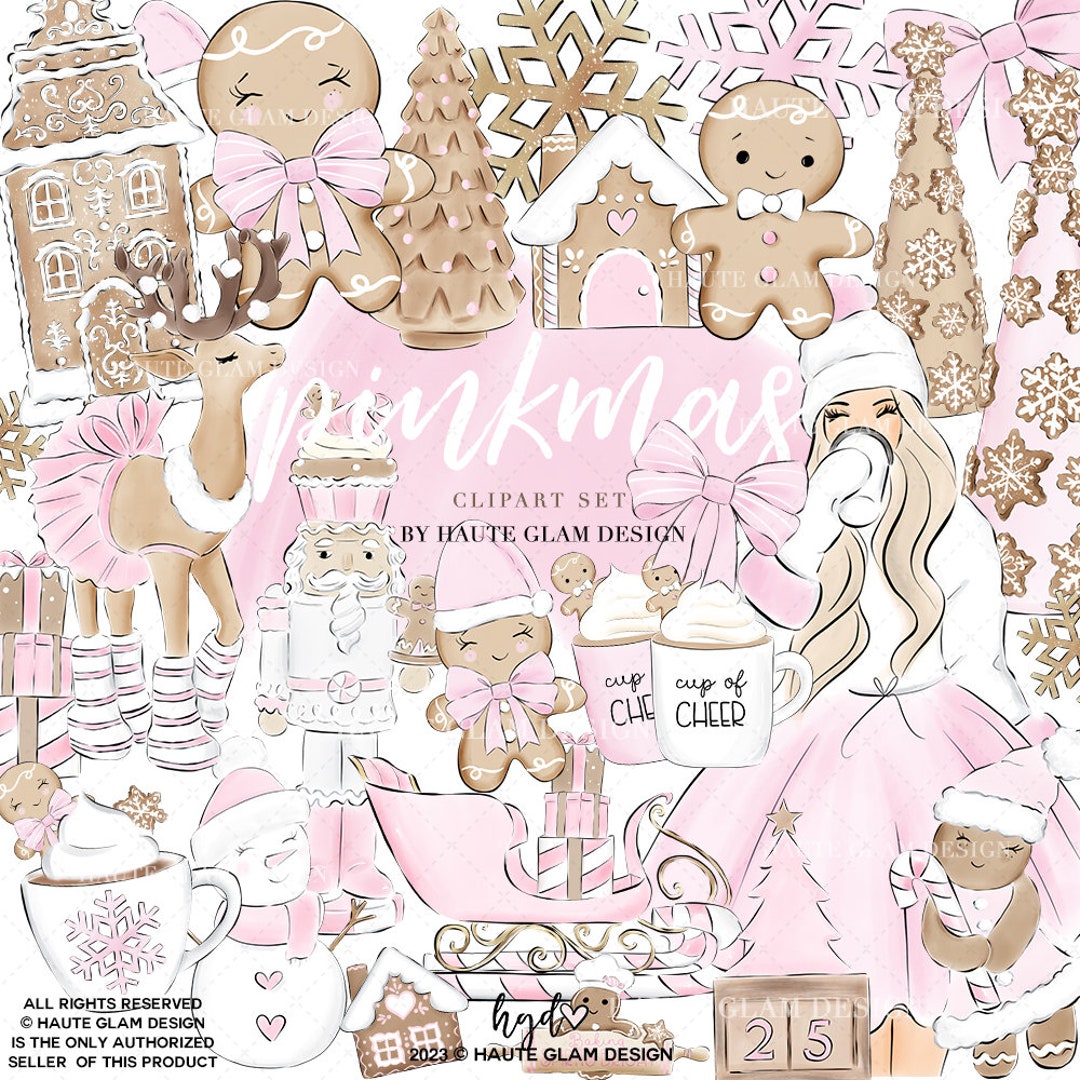 Pink Christmas Clipart Set, Gingerbread House, Hot Cocoa, Cute ...
