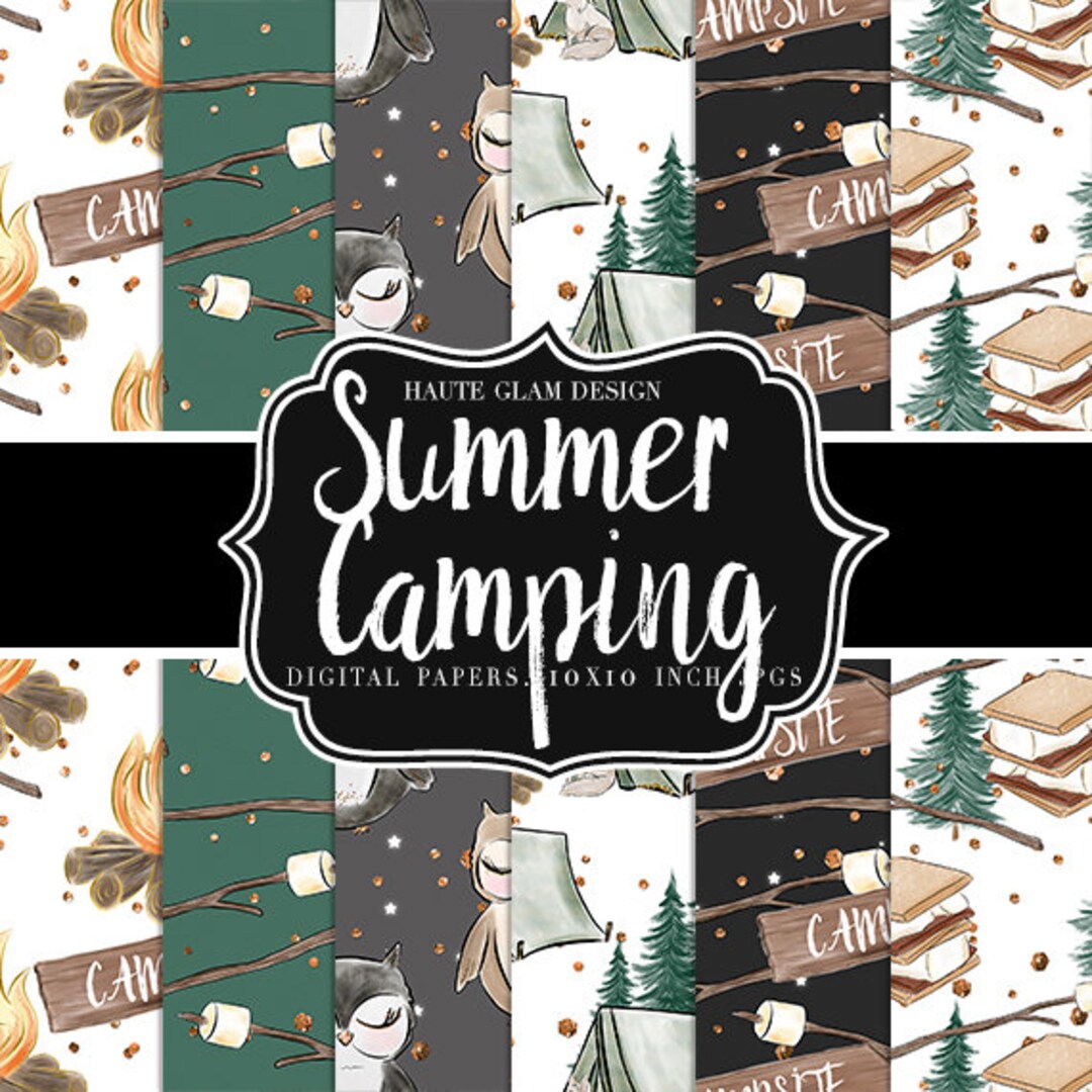 Camping Paper Set Summer Camping Digital Papers Woodland - Etsy Canada