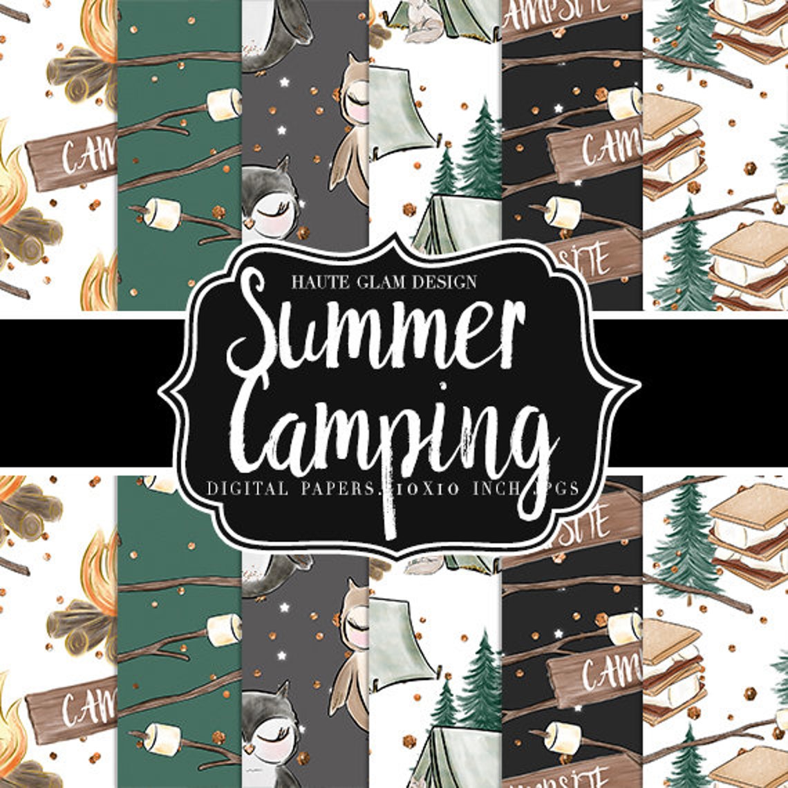 Camping Paper Set Summer Camping Digital Papers Woodland | Etsy