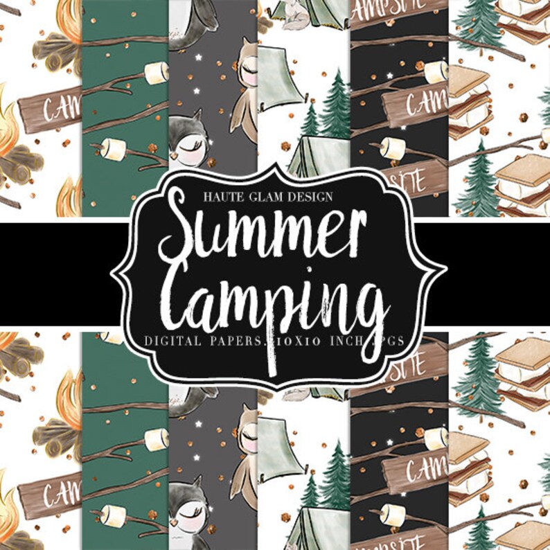 Camping Paper Set Summer Camping Digital Papers Woodland | Etsy