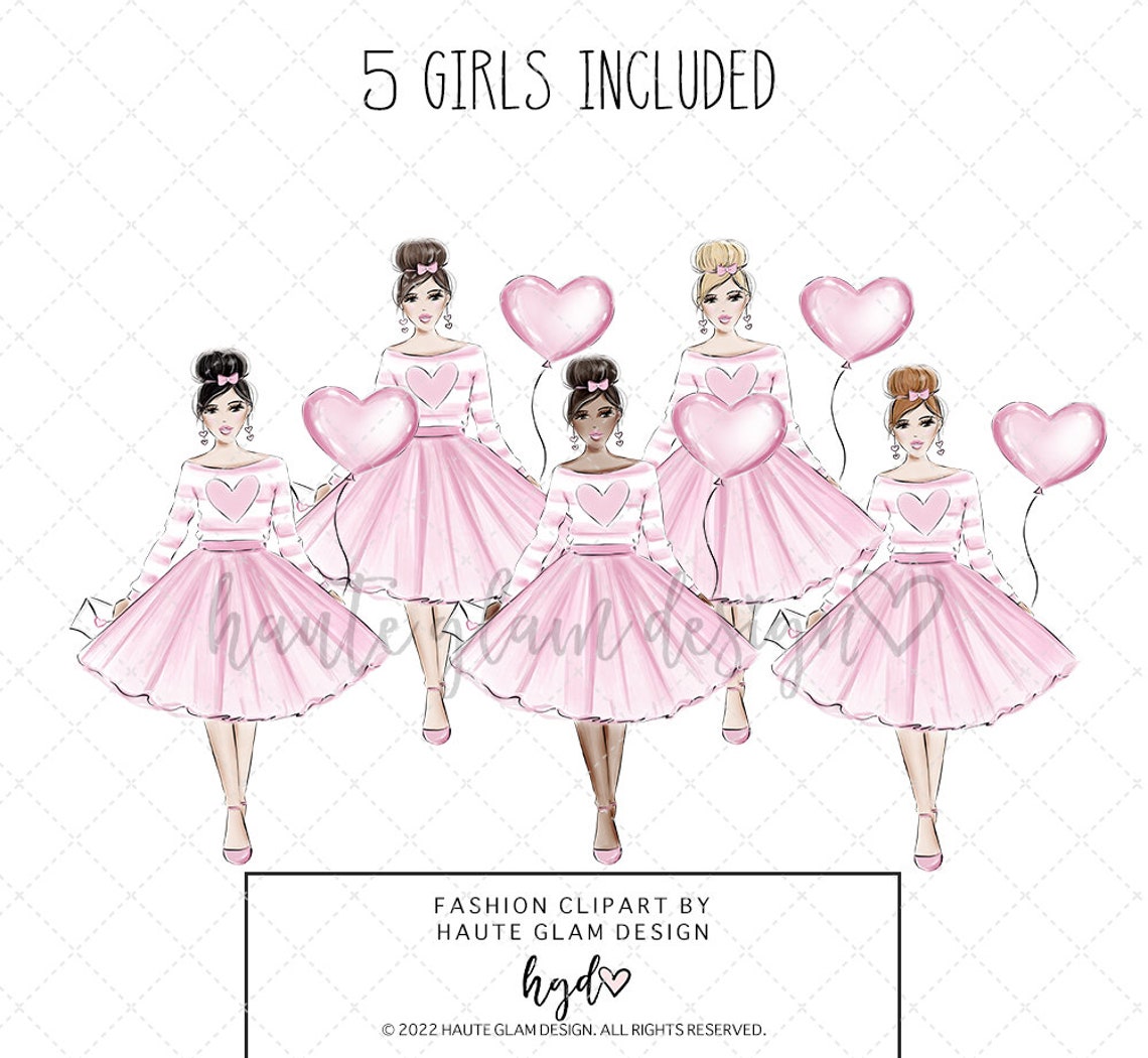 Pink Valentine Clipart Set Valentine Day Clip Art Xoxo | Etsy