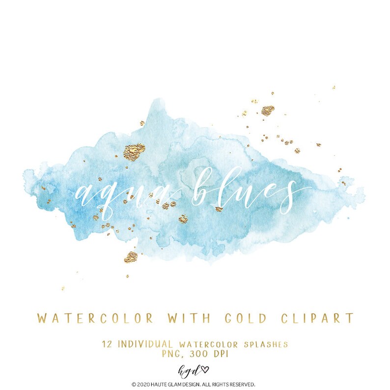 Aqua Blue Watercolor Clip Art Aqua Blue Watercolor Splashes | Etsy