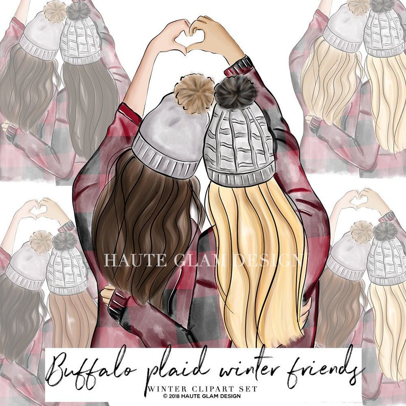 Buffalo Plaid Winter Friends Clip Art Best Friends Winter - Etsy