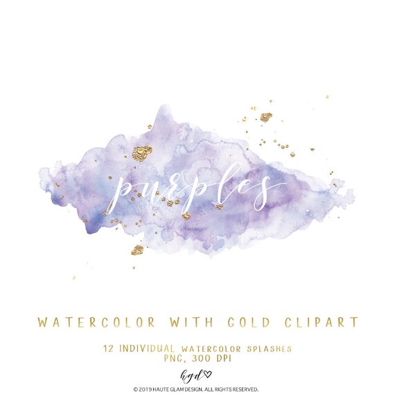 Watercolor Clip Art Purple Watercolor Splashes With Gold Foil - Etsy