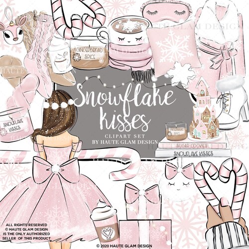 Snowflake Kisses Pink Winter Clipart Set Christmas Clip Art - Etsy