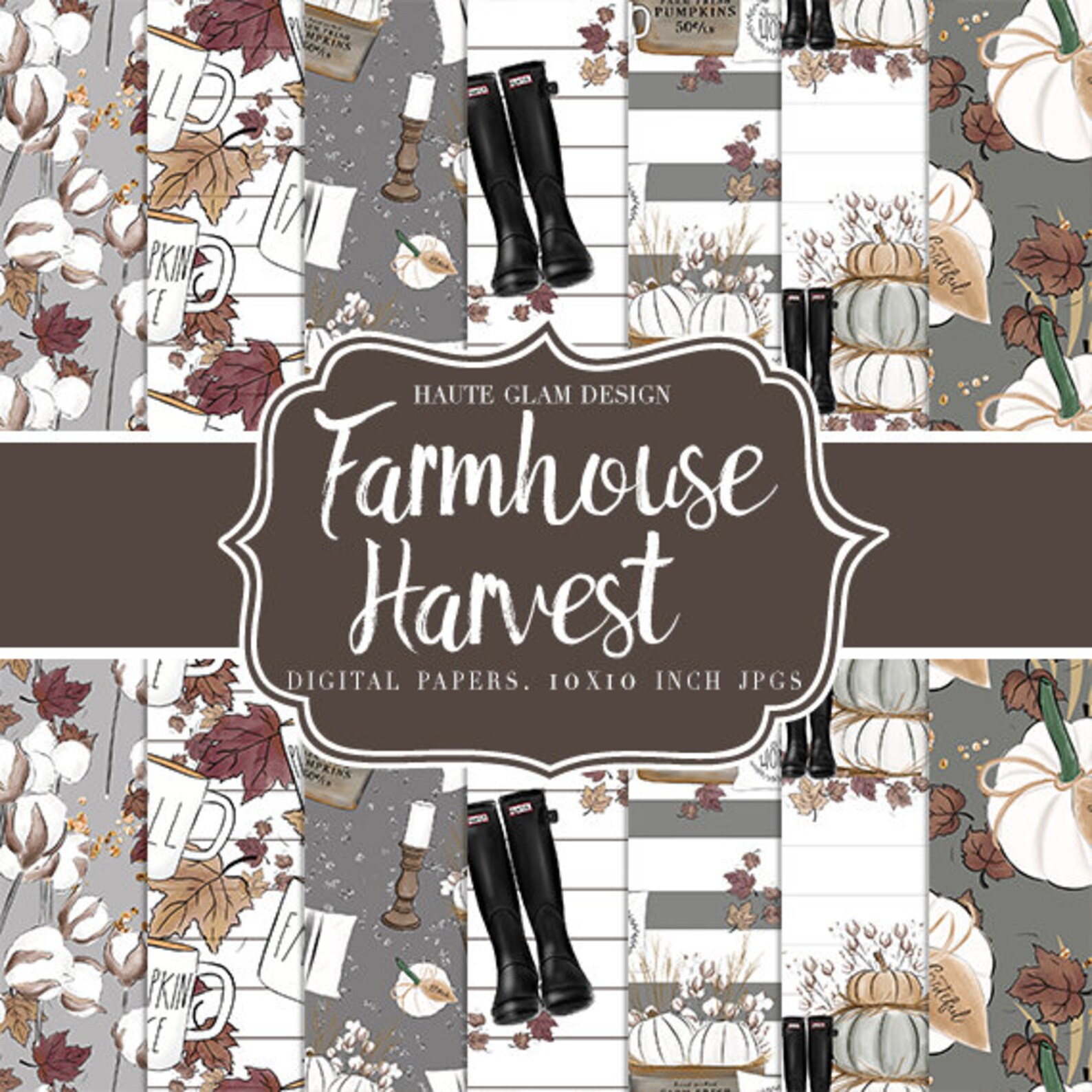 Farmhouse Harvest Digital Paper Set Fall Season Autumn - Etsy