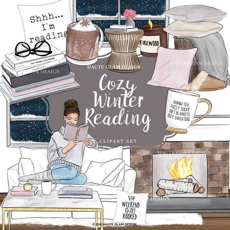 Cozy Winter Reading Clipart Bookworm Cozy Clip Art Cozy - Etsy UK