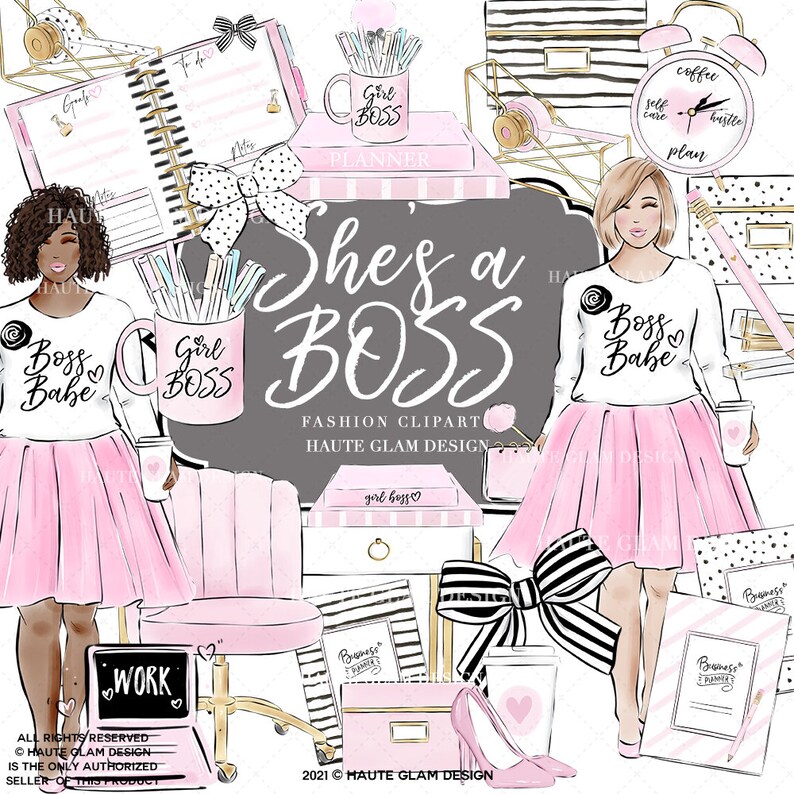 Boss Babe Digital Clipart Set Pink Office Girlboss Clipart | Etsy