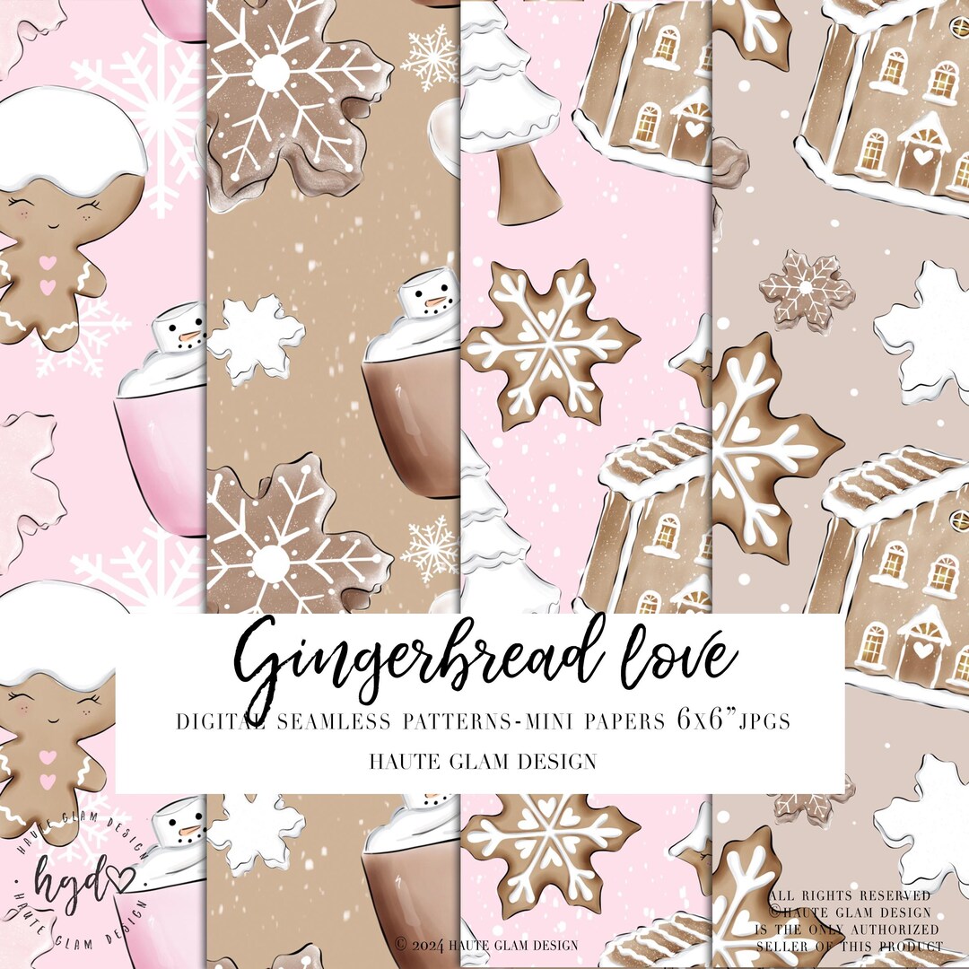 Digital Seamless Patterns, Gingerbread Love, Patterns, Cute Christmas ...