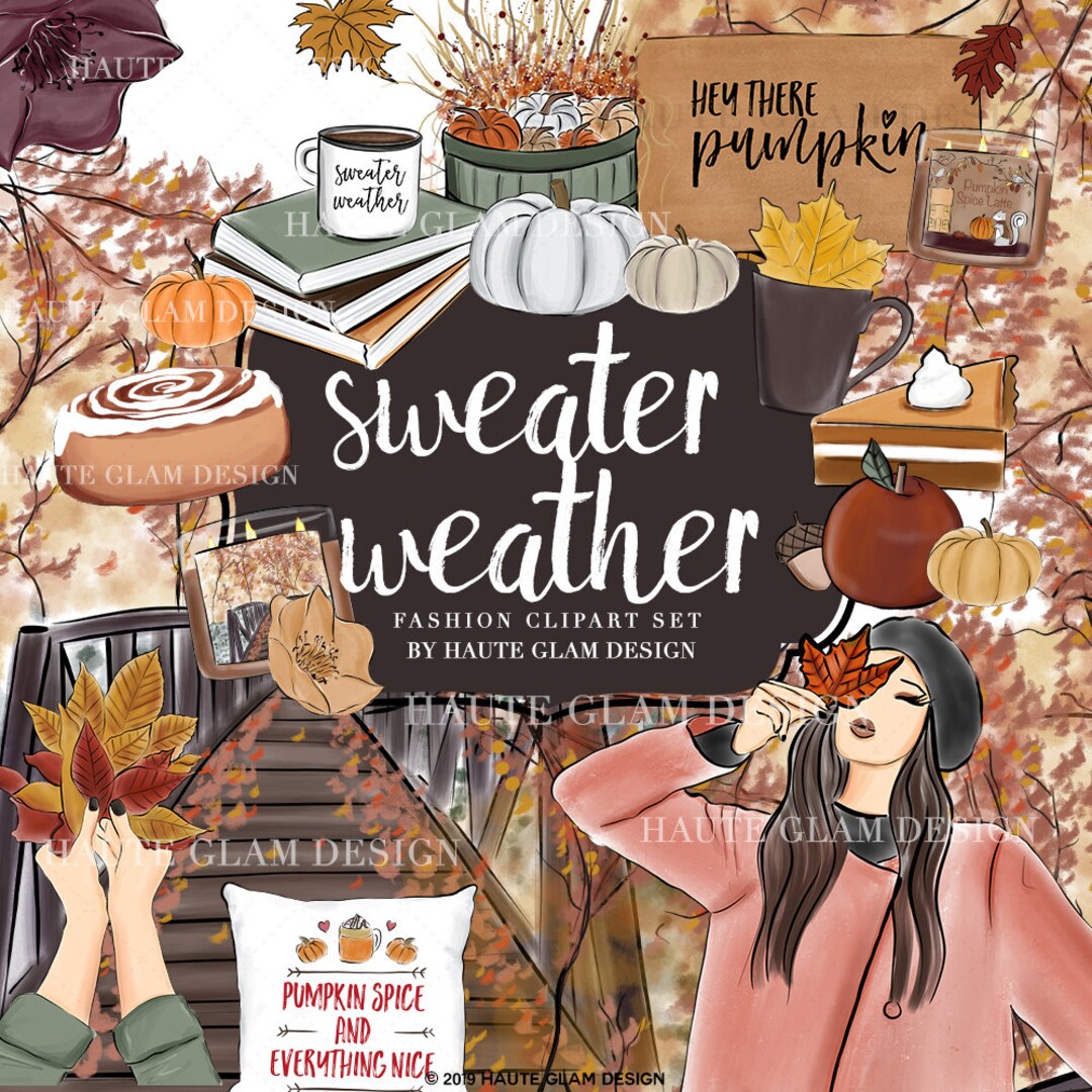 Sweater Weather Digital Clipart Set, Fall Clipart, Autumn Clipart ...