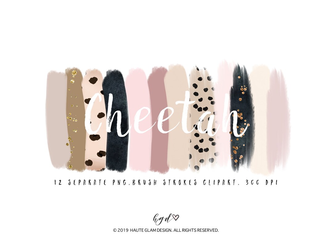 Brush Strokes Clip Art, Cheetah Dots, Animal Print, 12 Watercolor Brush ...
