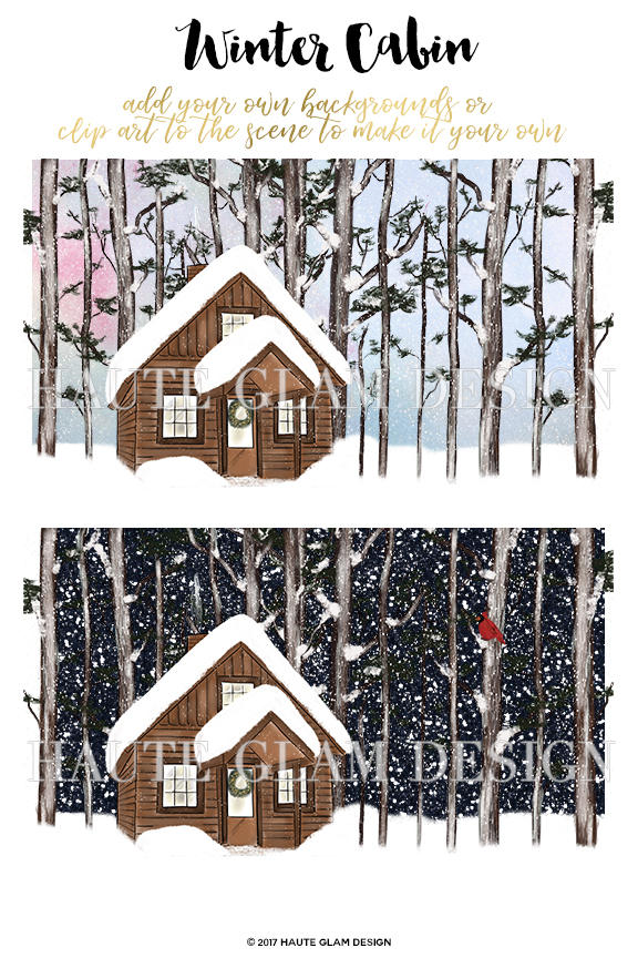 Winter Cabin Clipart Hand Drawn Cozy Winter Illustrations 3 - Etsy