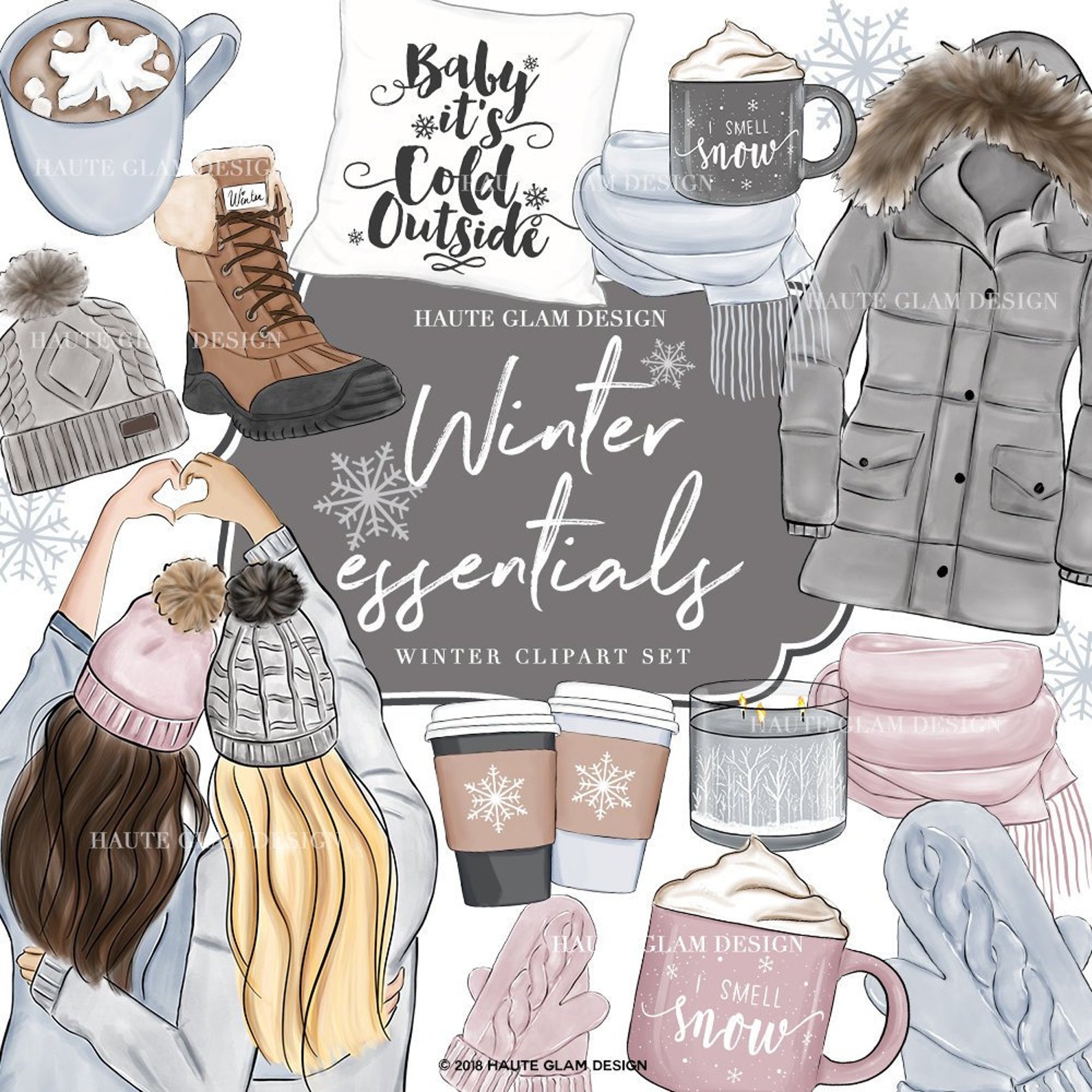 Winter Essentials Clipart Cozy Winter Best Friends Hot - Etsy