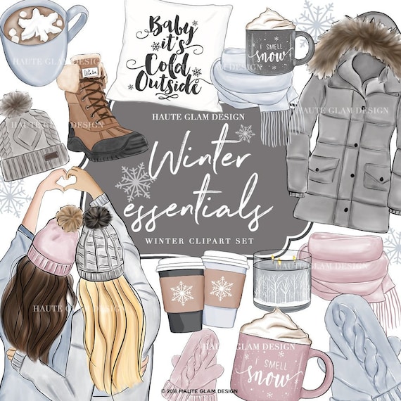 Winter Essentials Clipart Cozy Winter Best Friends Hot | Etsy