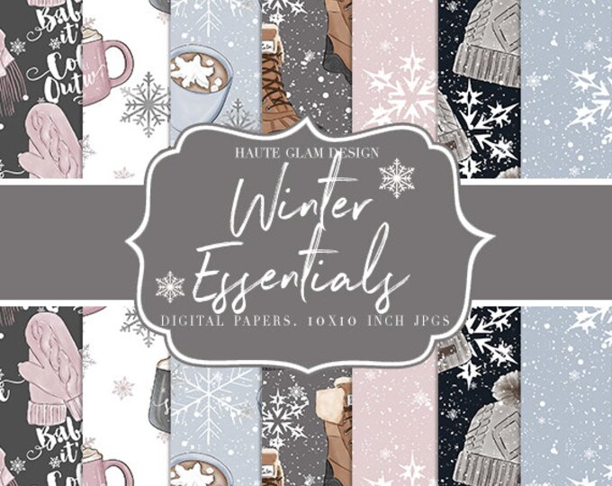 Winter Essentials Digital Paper Set Winter Papers Falling | Etsy