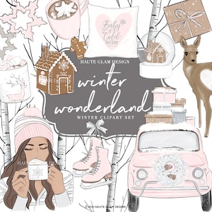 Winter Clipart Set, Winter Graphics, Illustrations, Pink Winter ...