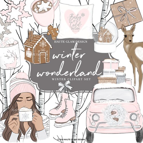 Snowflake Kisses Pink Winter Clipart Set Christmas Clip Art - Etsy