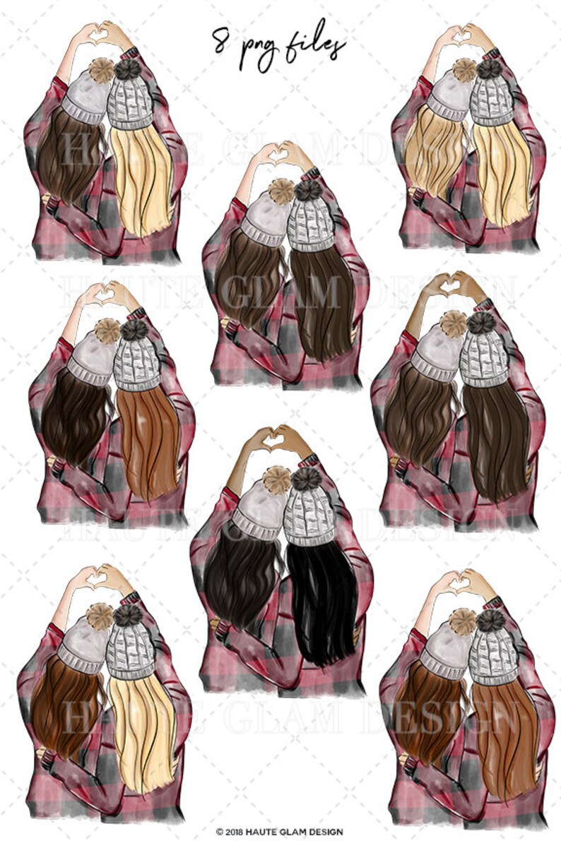 Buffalo Plaid Winter Friends Clip Art Best Friends Winter - Etsy