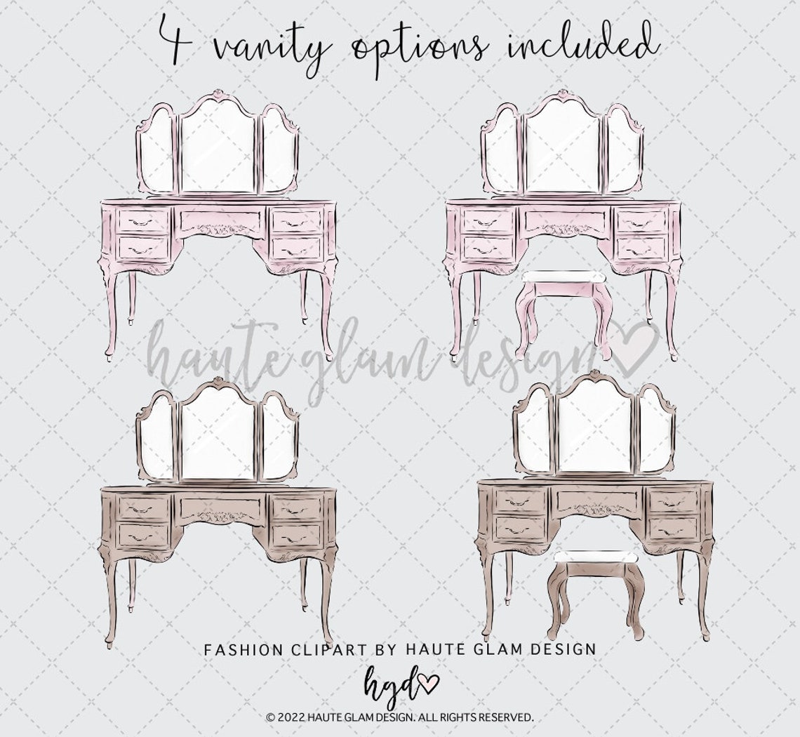 Vintage Glam Clipart Set Vanity Clipart Girl at Vanity - Etsy