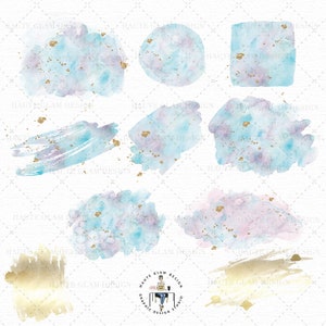 Watercolor Clip Art, Cotton Candy Clipart, Watercolor Splashes, Gold ...