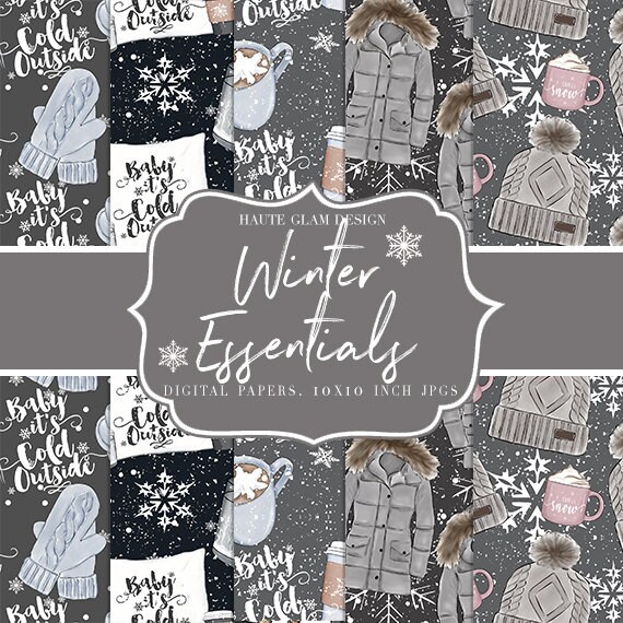 Winter Essentials Digital Paper Set Winter Papers Falling - Etsy