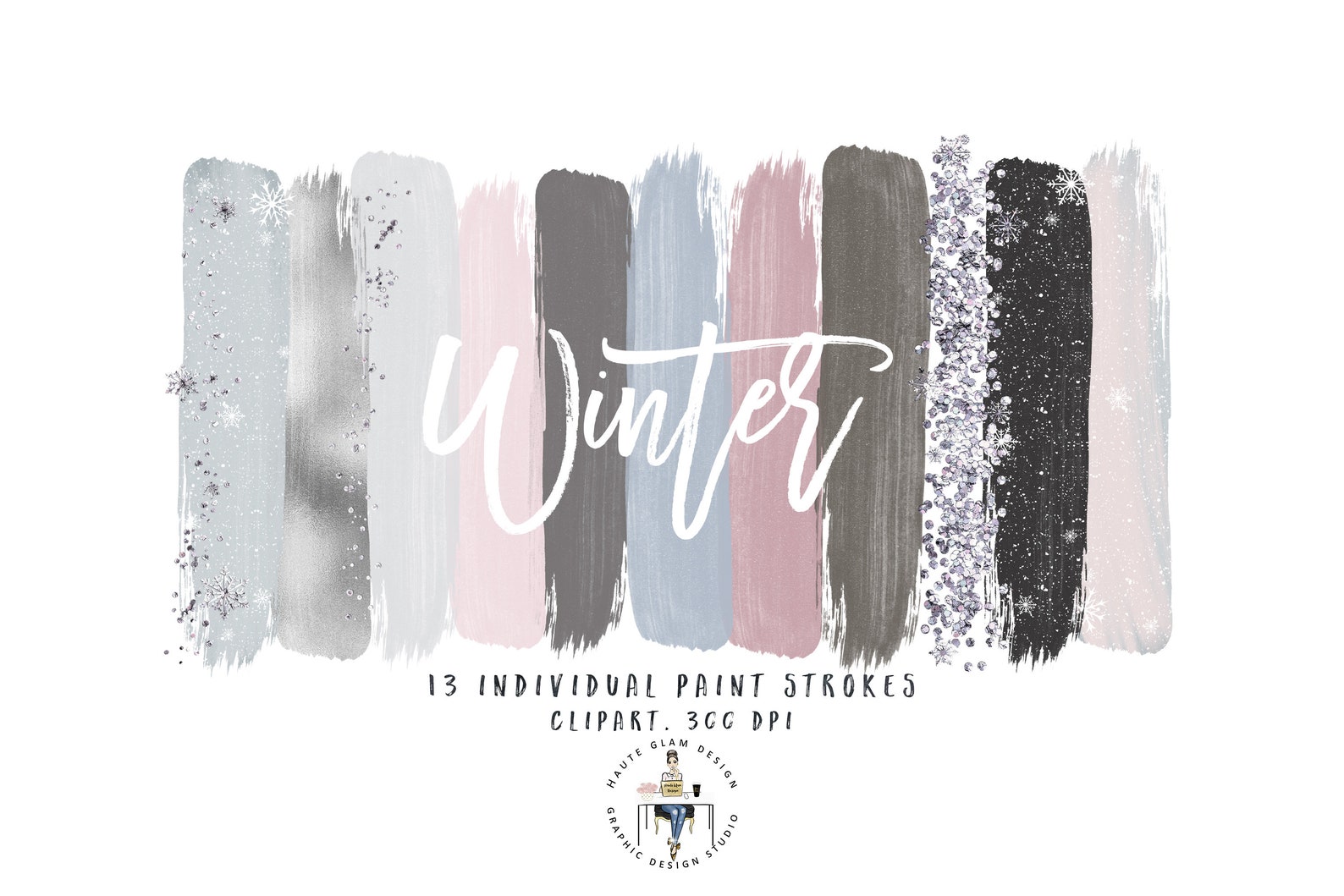 Winter Brush Strokes Clip Art Paint Strokes Glitter | Etsy