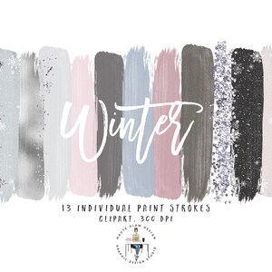 Winter Brush Strokes Clip Art, Paint Strokes, Glitter Snowflakes ...
