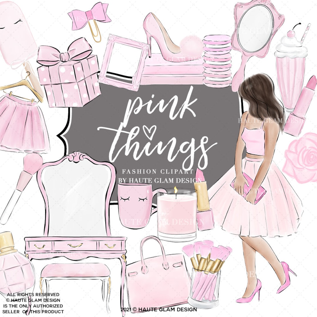 Pink Digital Clipart Set, Pink Clipart, Pink Beauty Icons, Pink Fashion ...