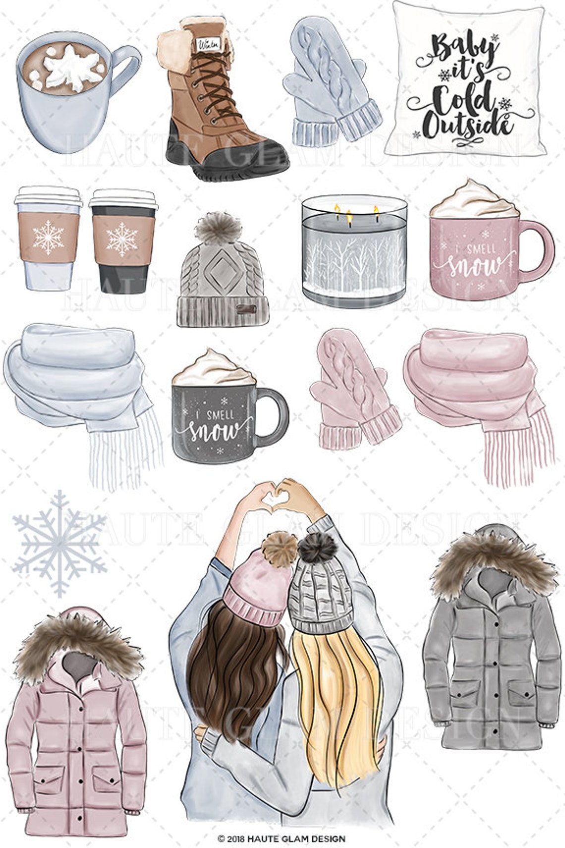 Winter Essentials Clipart Cozy Winter Best Friends Hot - Etsy