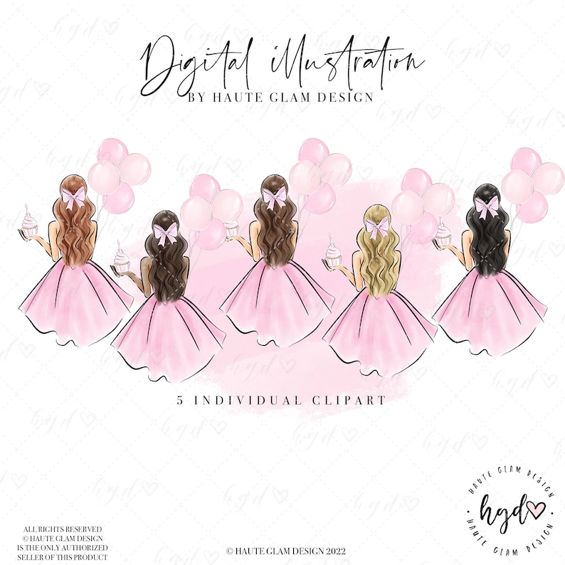 Birthday Clipart Set, Pink Birthday Clipart, Birthday Girls, Birthday ...