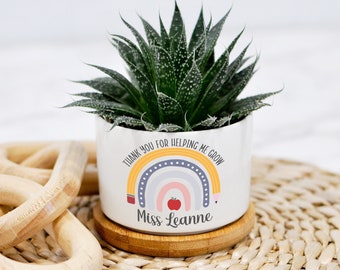 Personalized Boho Rainbow Teacher Plant Pot Ceramic Mini Planter Flower ...