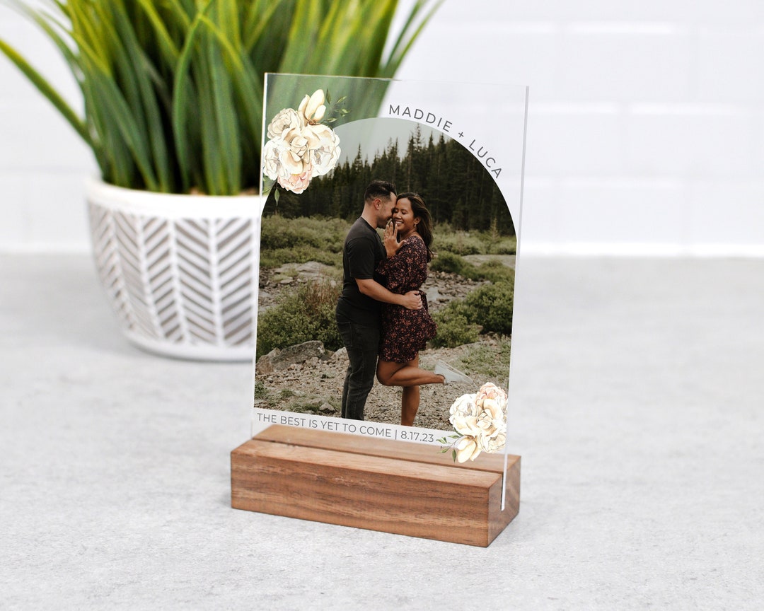 Arched Acrylic Photo Print With Walnut Base, Custom Engagement Gift for ...