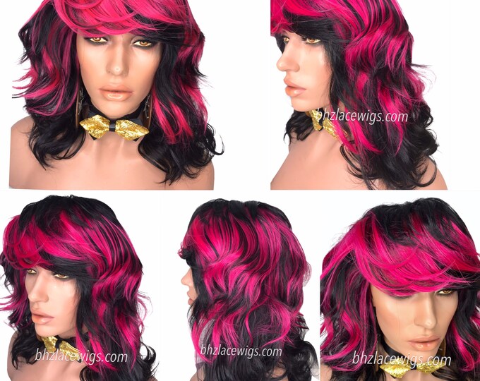 Rockstar Pink Razor Cut Wig FULL CAP Wig Bob Layered Hair Layered Wig ...