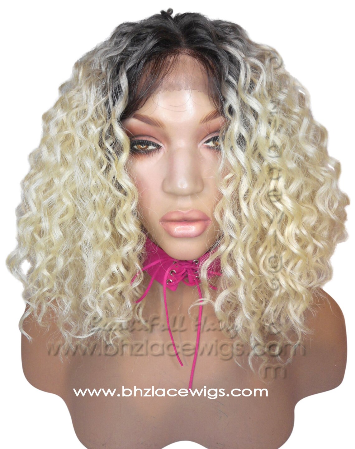 Natalie curly lace front wig dark roots beach blonde wig wavy | Etsy