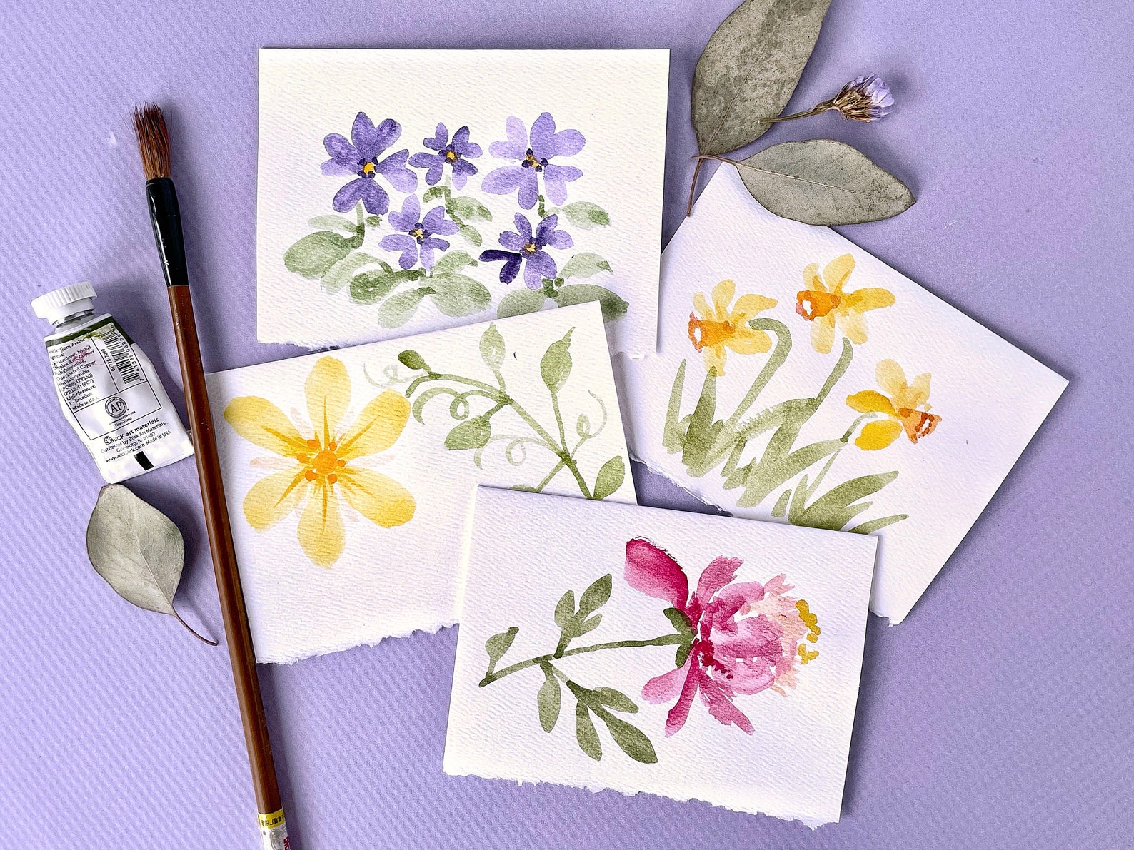 Hand Painted Watercolor Flower Cards Spring Floral Notecards - Etsy