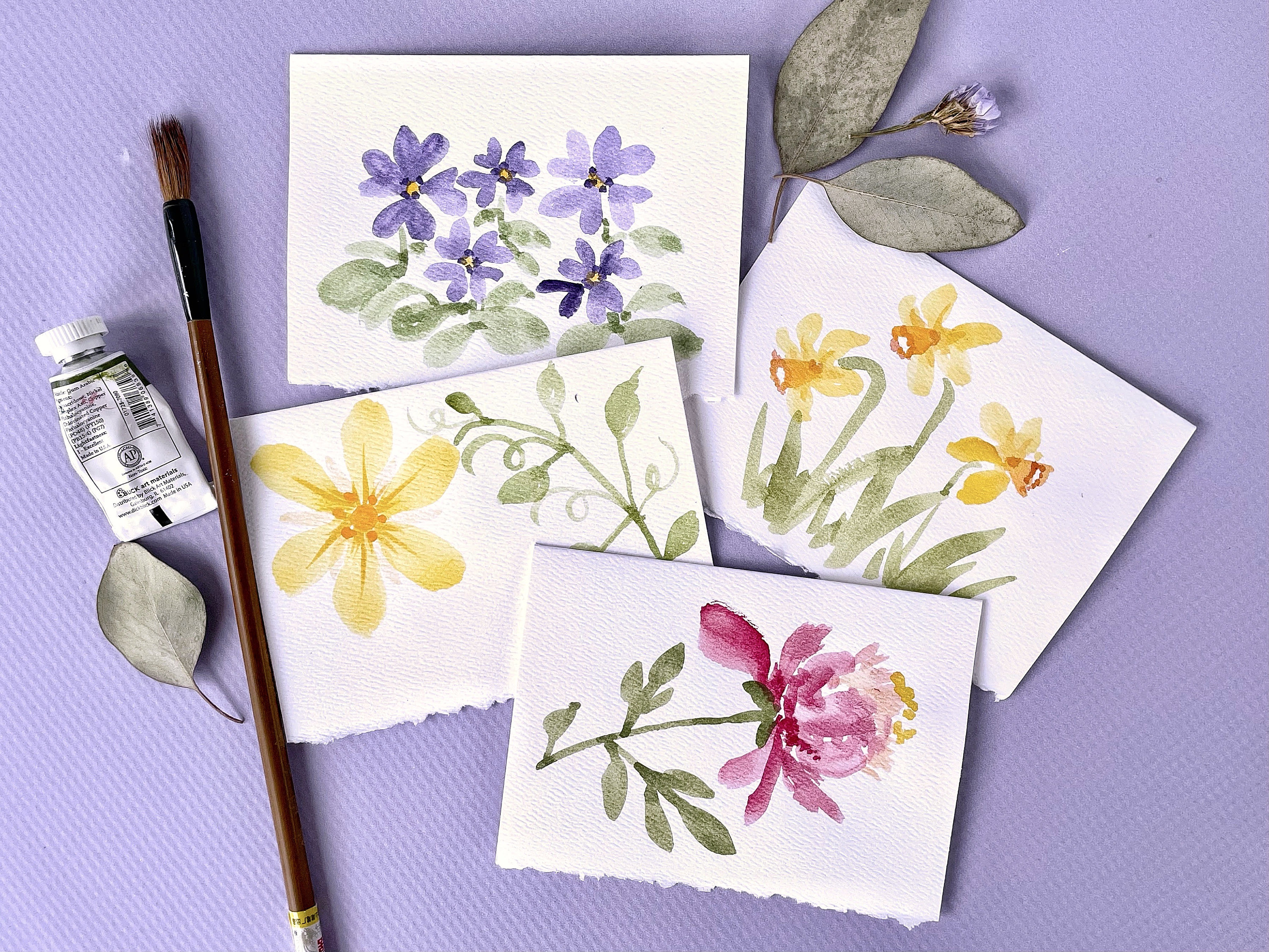 Handmade Watercolor Flower Notecards, Spring Floral Art, Set of 4 - Etsy